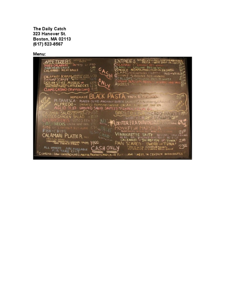 Daily Catch Boston Menu & Info | PDF