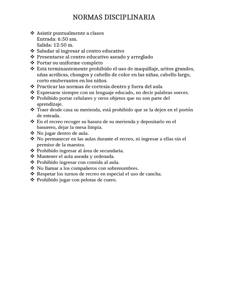 Normas Disciplinaria | PDF
