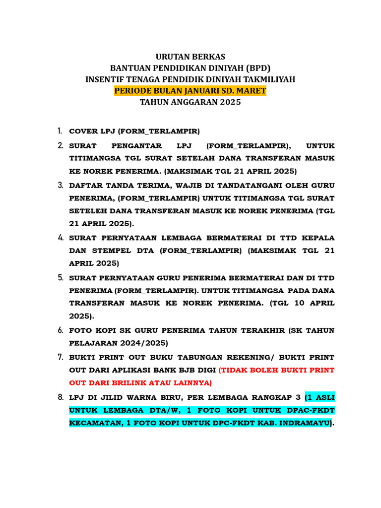 Urutan Berkas LPJ - Jan Maret 2025 | PDF