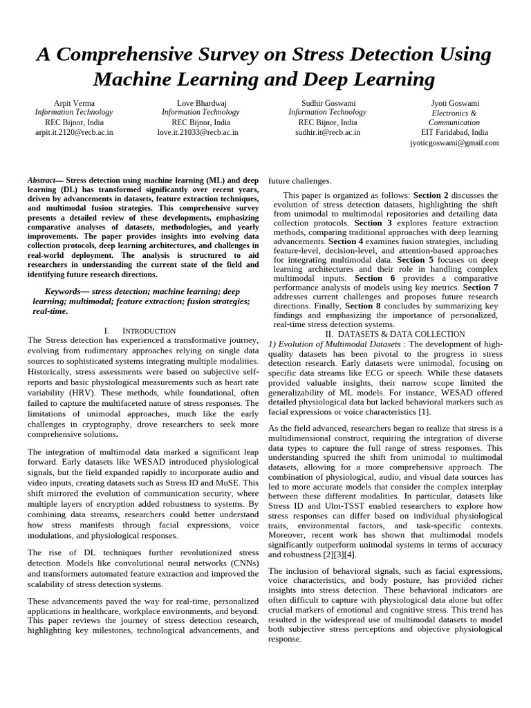 A Comprehensive Survey On Stress Detection Using Machine Learning And Deep Learning Pdf