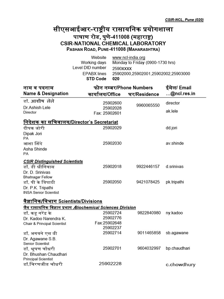 CSIR NCL Directory | PDF | Science