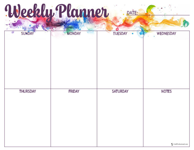Printable Weekly Calendar Watercolorrainbow | PDF