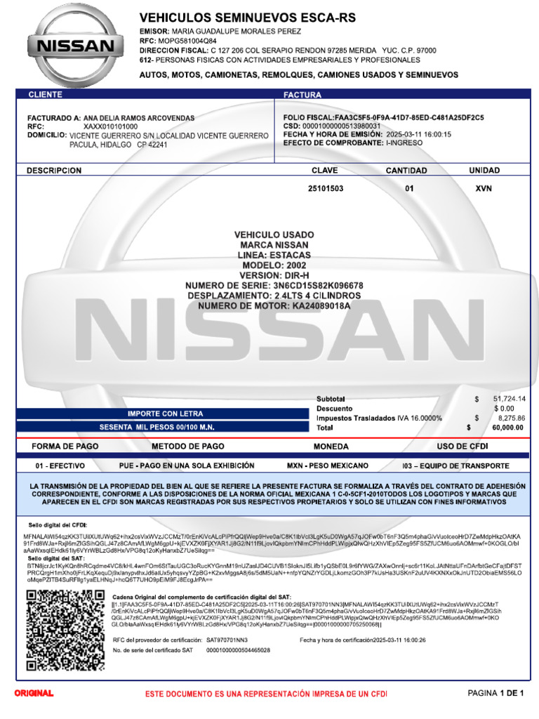 Factura Nissan 2002 | PDF
