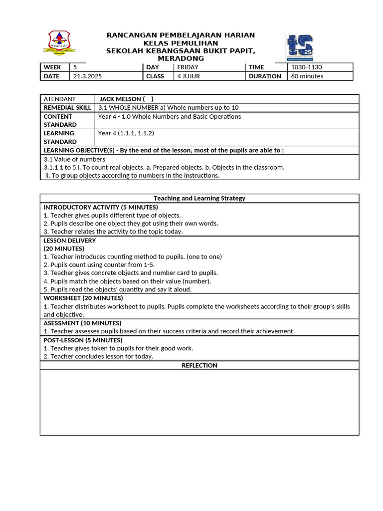 Rancangan Pembelajaran Harian Kelas Pemulihan Sekolah Kebangsaan Bukit ...