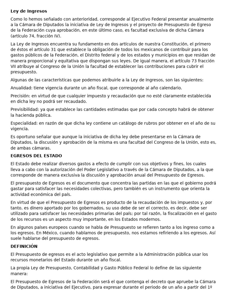 Ley de Ingresos y Presupuesto de Egresos | PDF | Presupuesto | Federación