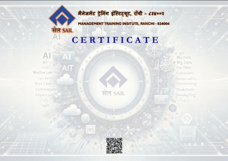 Certificate of Completion - Emerging Technologies and Digital Transformation in SAIL | PDF