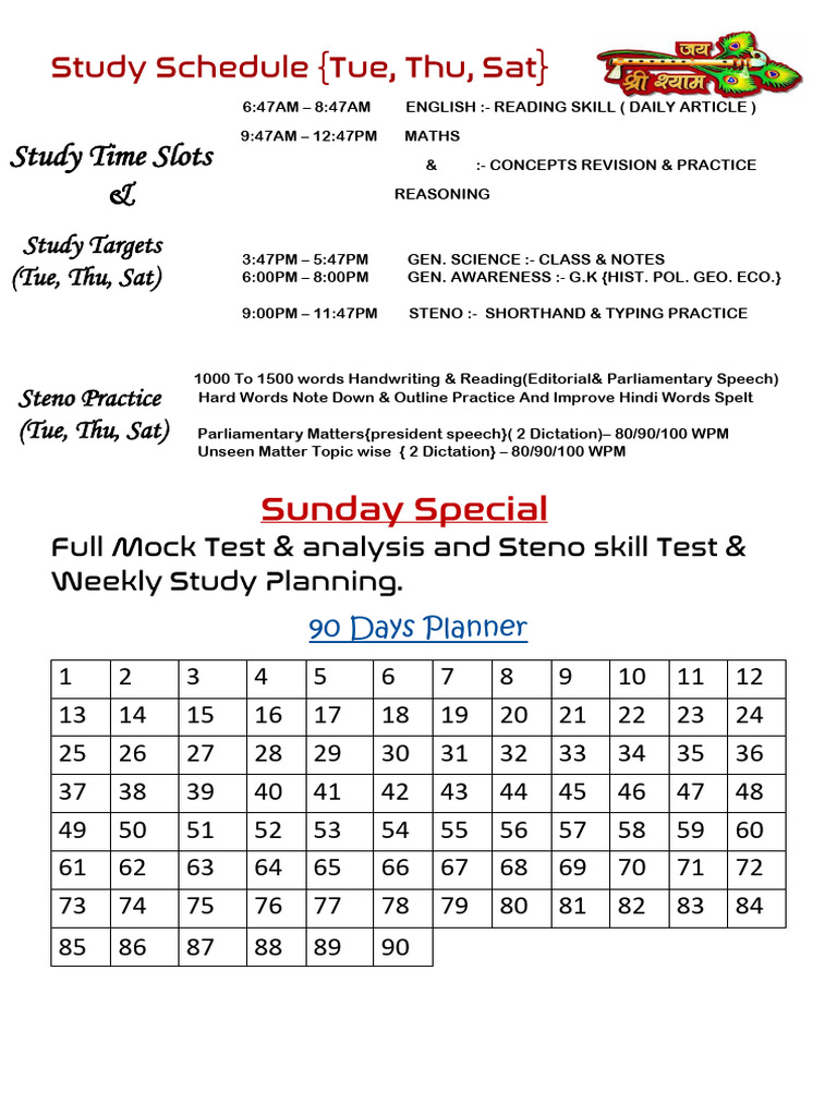 Daily Study Schedule (TTS) 2025-26 | PDF
