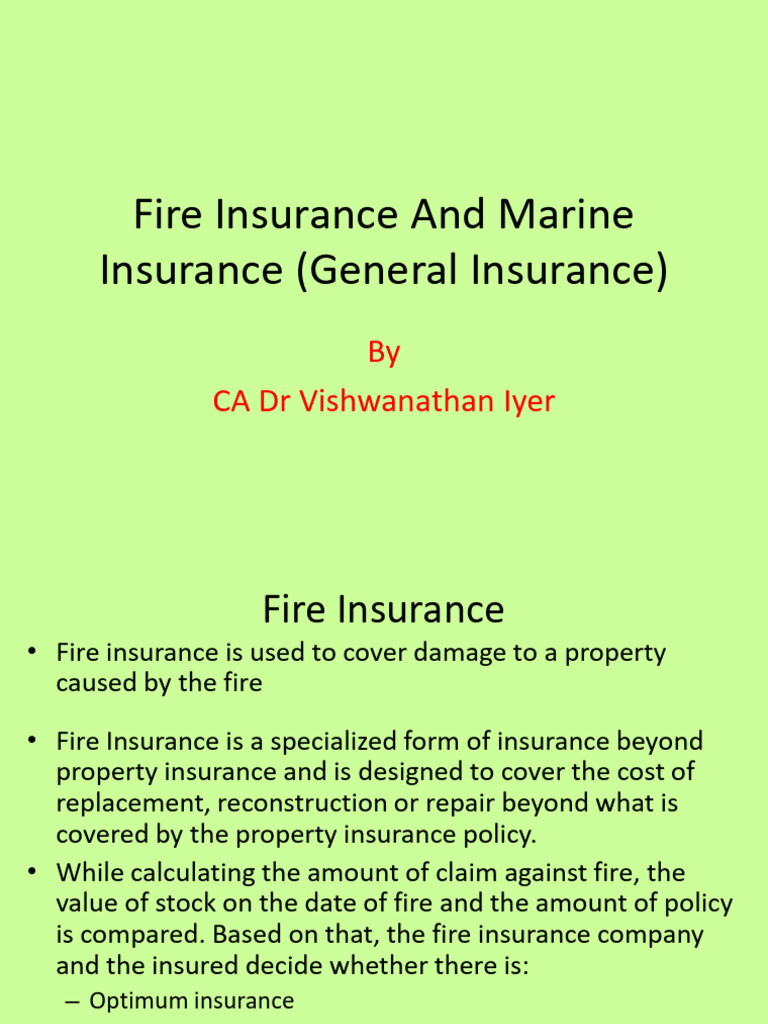 Fire Insurance and Marine Insurance | PDF | Insurance | Property Insurance