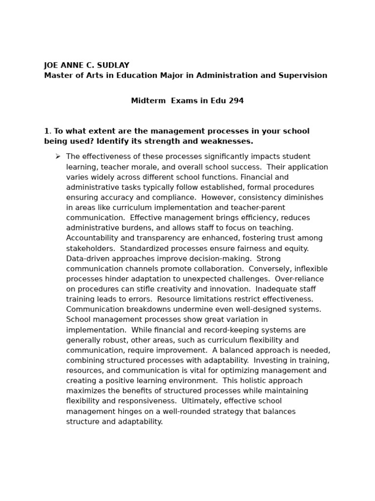 Midterm Answer Joe Anne Sudlay MAEd As | PDF | Strategic Planning ...