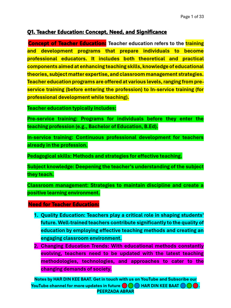 Teacher Education: Concepts and Evolution | PDF | Educational ...
