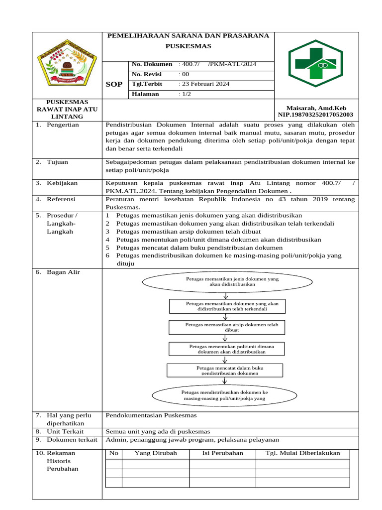 Prosedur Distribusi Dokumen Internal Puskesmas | PDF