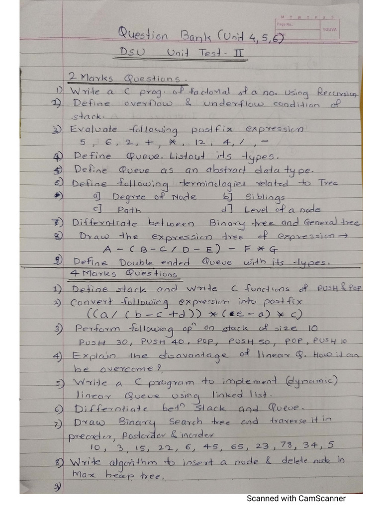 DSU Question Bank for Class Test2 | PDF