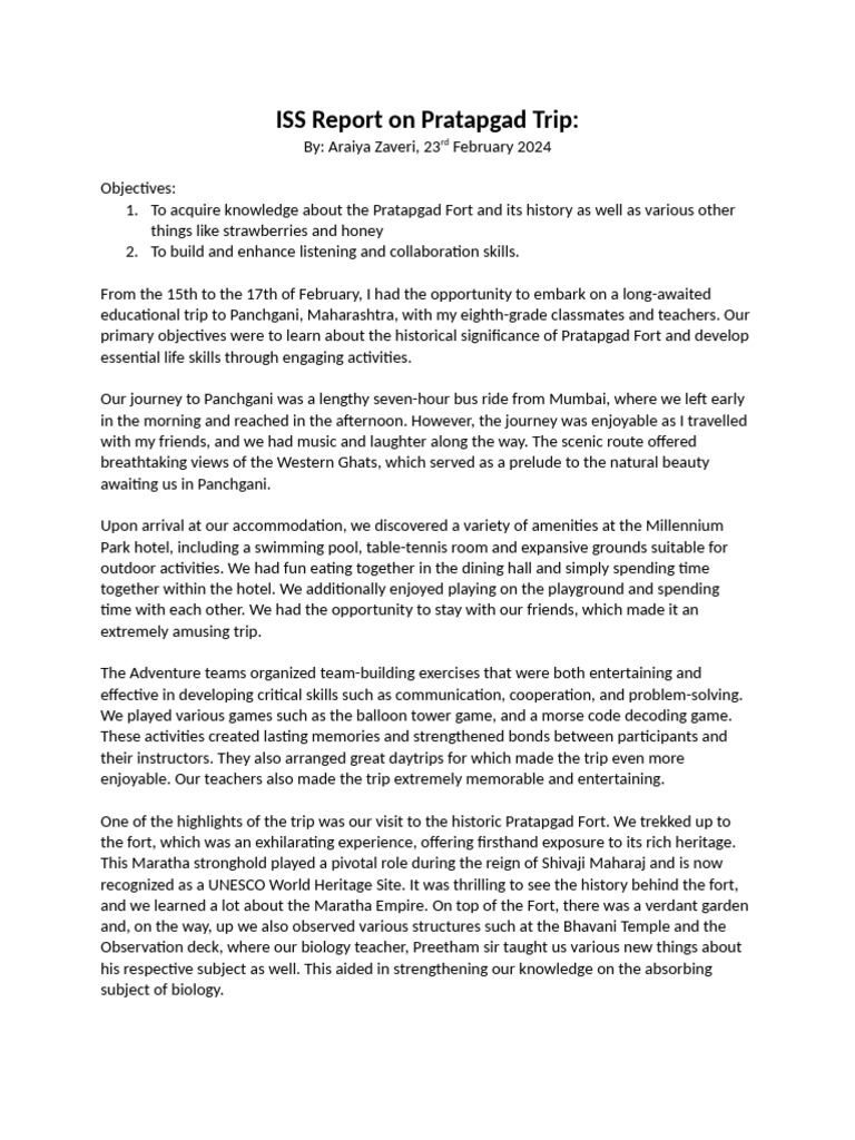 ISS Report On Pratapgad Trip | PDF