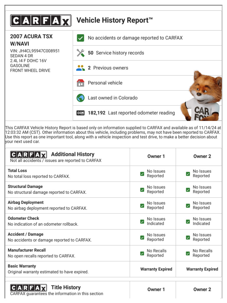 CARFAX Vehicle History Report | PDF | Sedans | Front Wheel Drive Vehicles