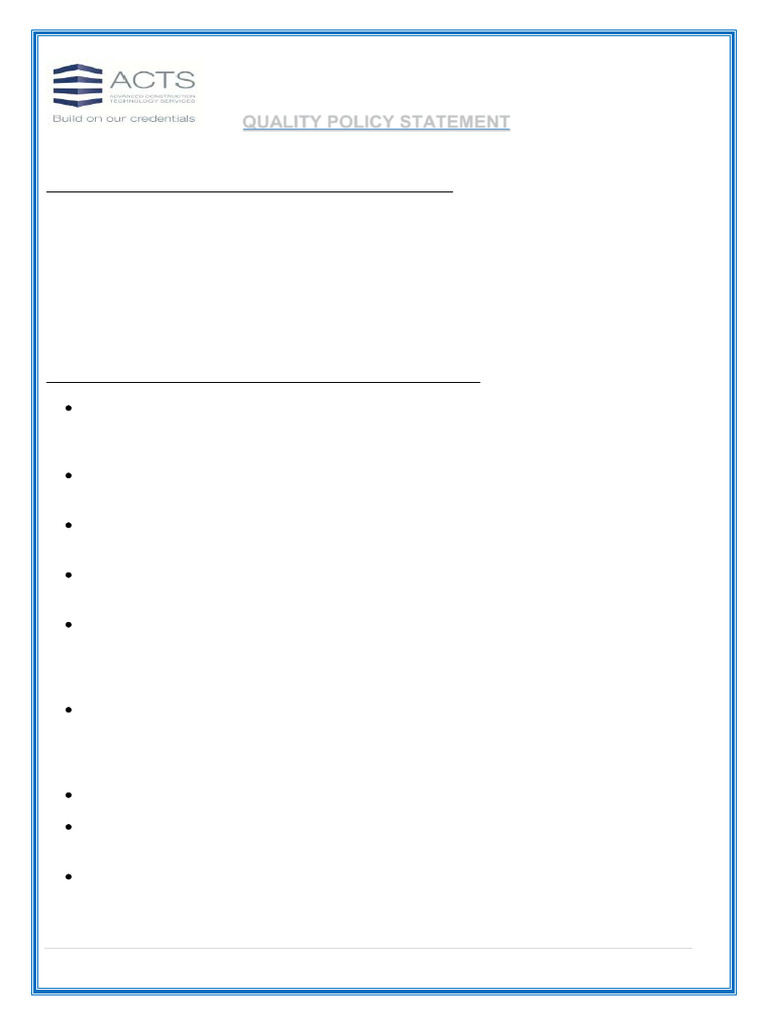 ACTS Quality Policy Statement Overview | PDF | Employment | Safety
