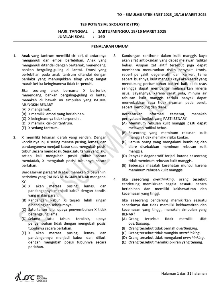 Simulasi UTBK 2025: Soal dan Pembahasan | PDF
