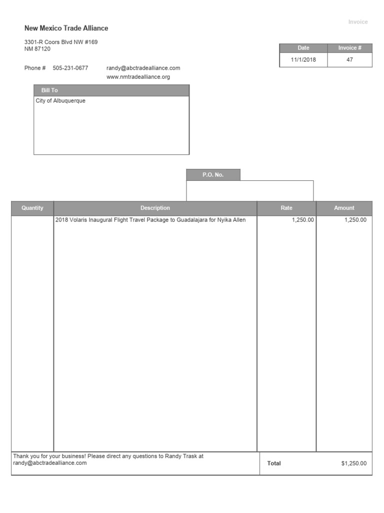 Invoice for Nyika Allen's Travel Package | PDF