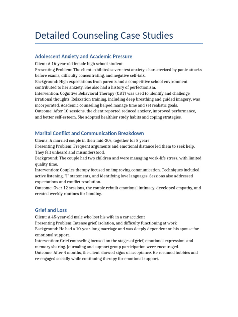 Detailed Counseling Case Studies | PDF | Anxiety | Cognitive Behavioral ...