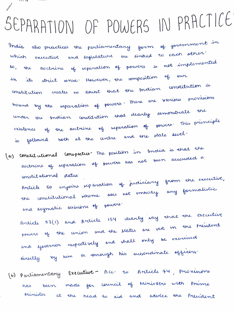 Constitutional Separation of Powers in India | PDF