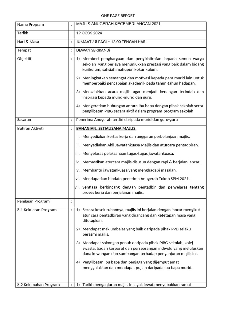 OPR Hari Anugerah Cemerlang SMK | PDF