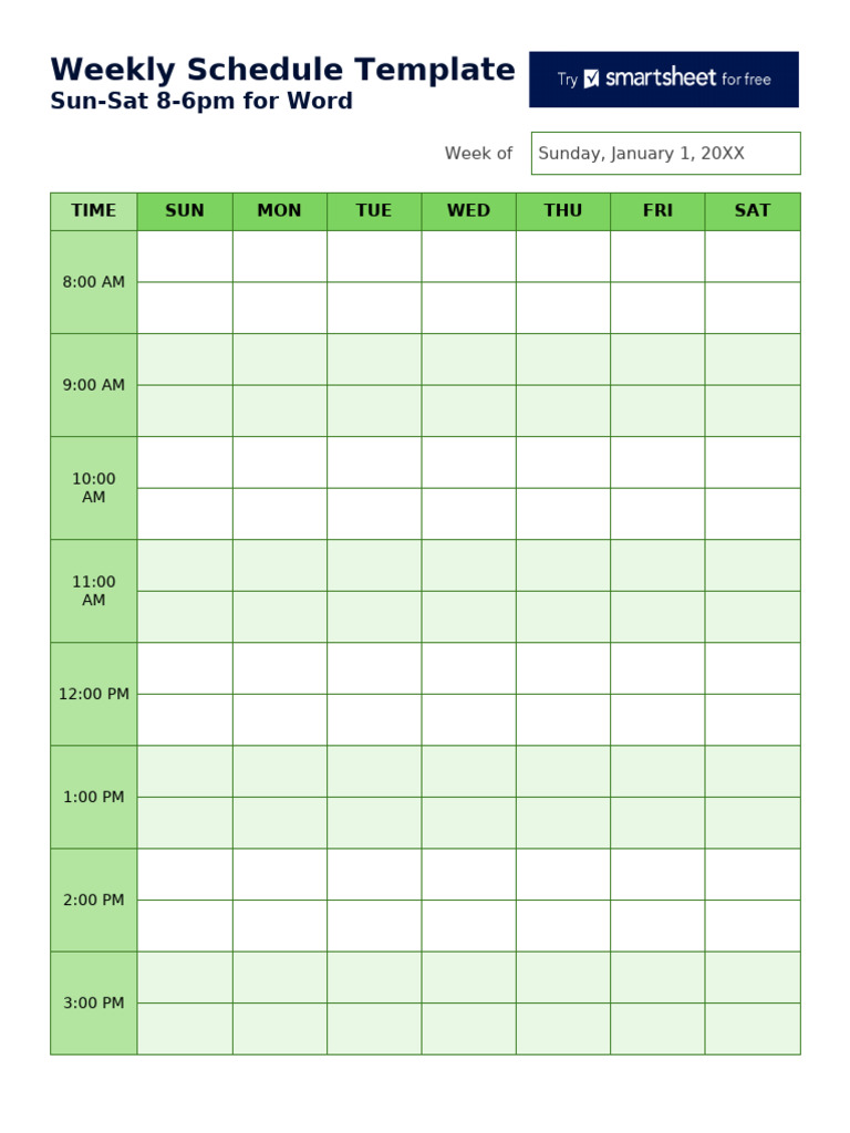 IC Weekly Schedule Template Sun Sat 8 6pm WORD 8581 | PDF