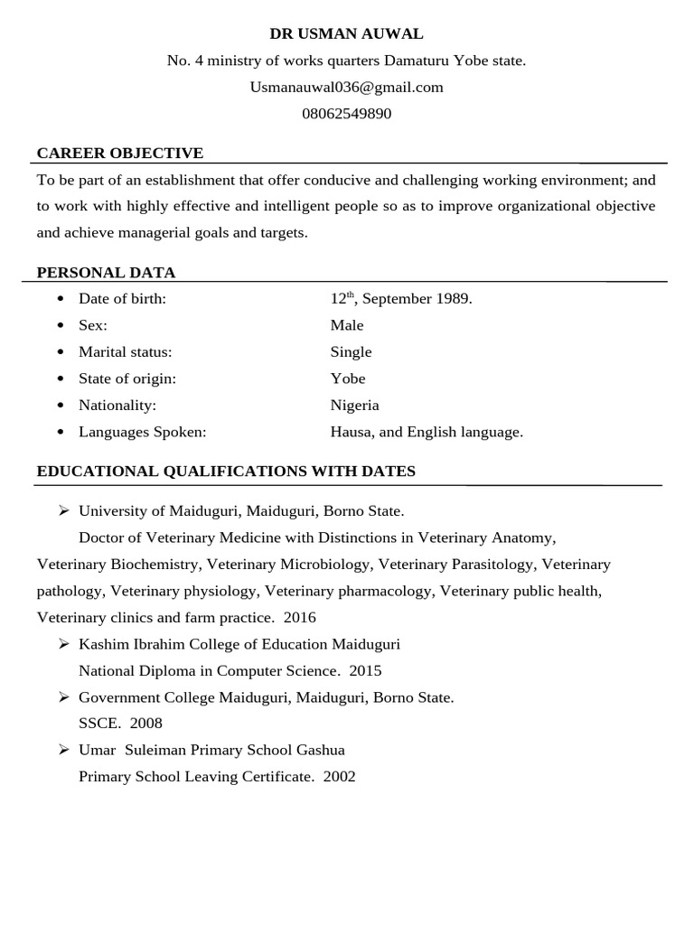 DR Usman Auwal Updated Cv-1 | PDF | Nigeria