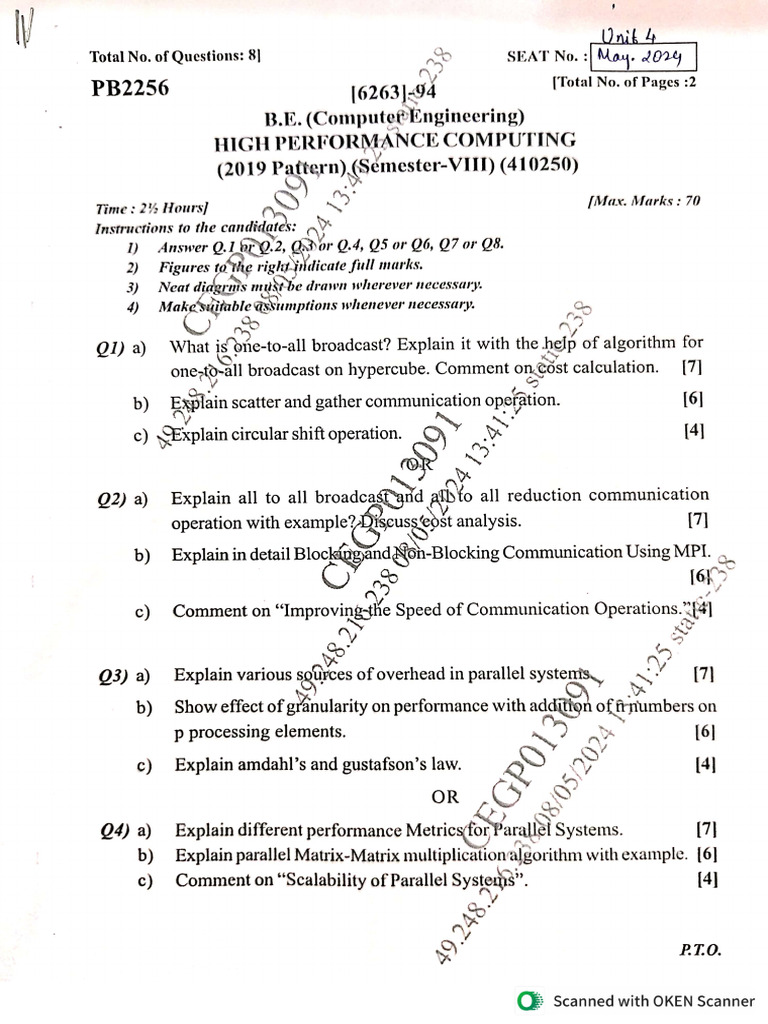 HPC Unit IV May - 2024 Solution | PDF