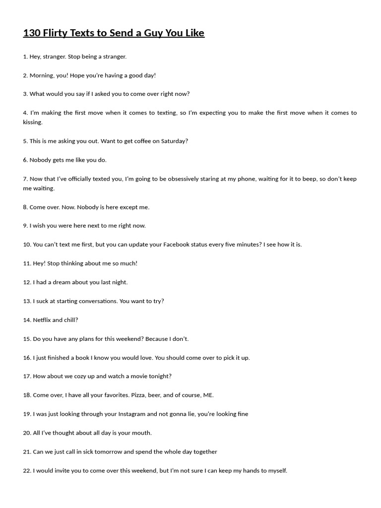 130 Flirty Texts To Send A Guy You Like | PDF
