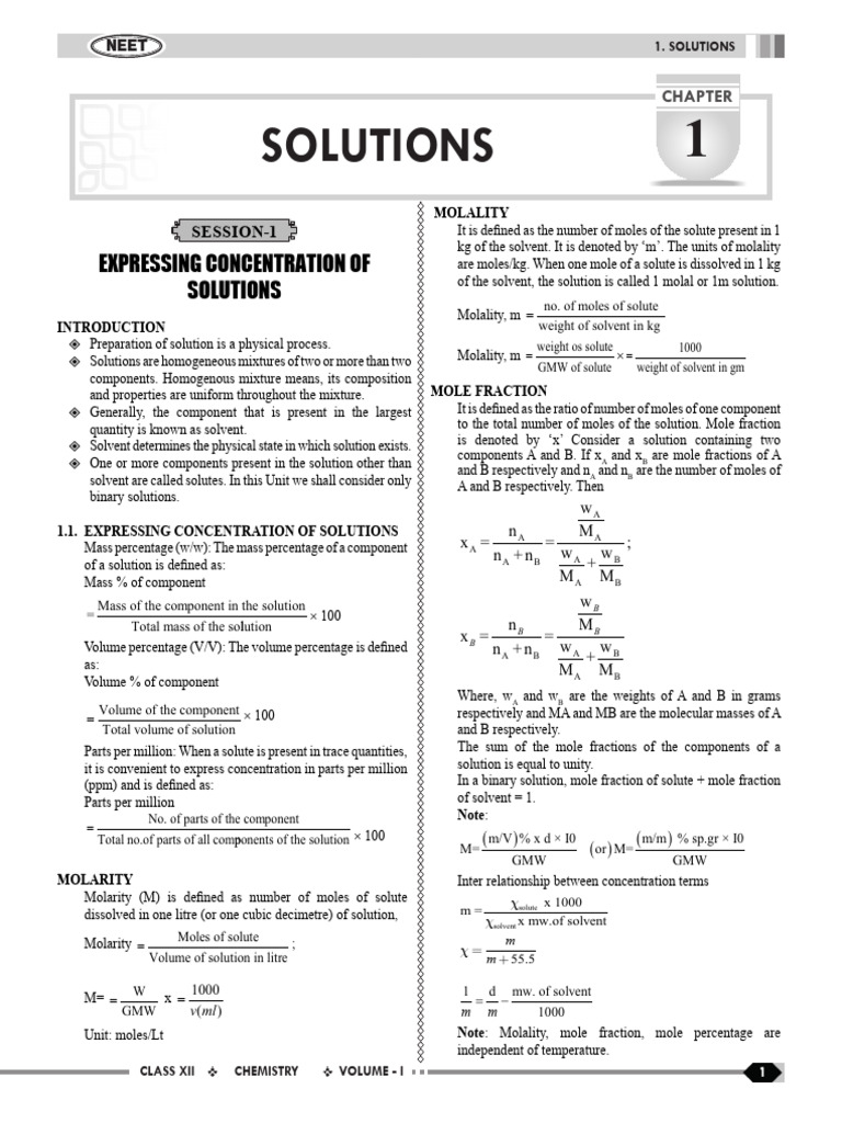 Solutions Neet | PDF | Solubility | Concentration