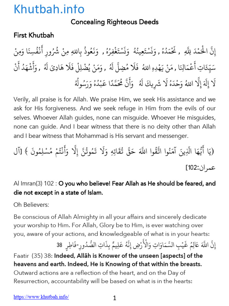Concealing Righteous Deeds PUBLISH | PDF | God In Islam | Husayn Ibn Ali