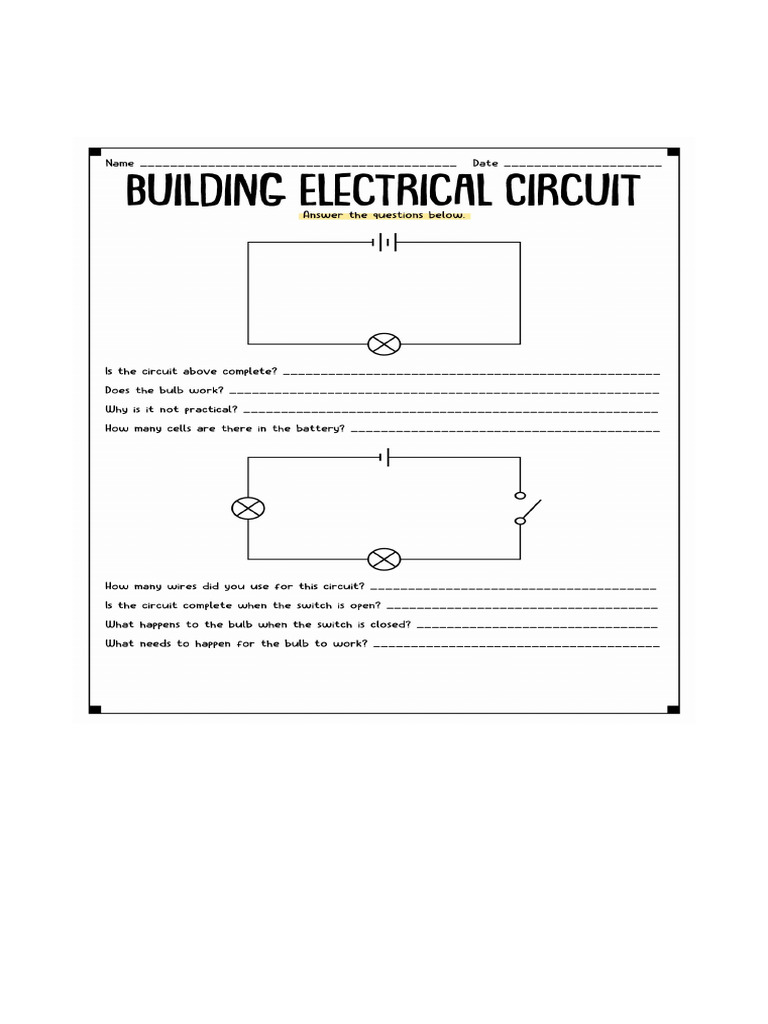 Simple Electric Circuit Worksheet 18958.Png | PDF