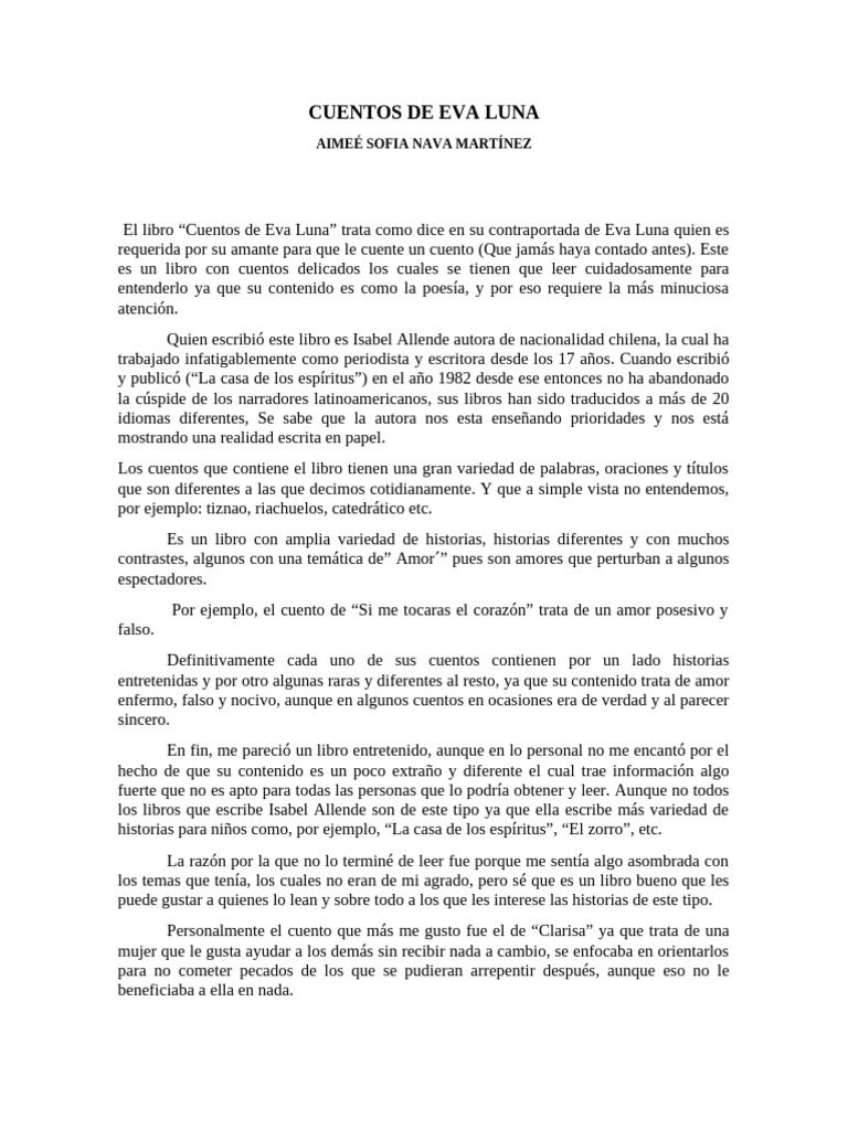 Cuentos de Eva Luna: Resumen y Análisis | PDF | Amor