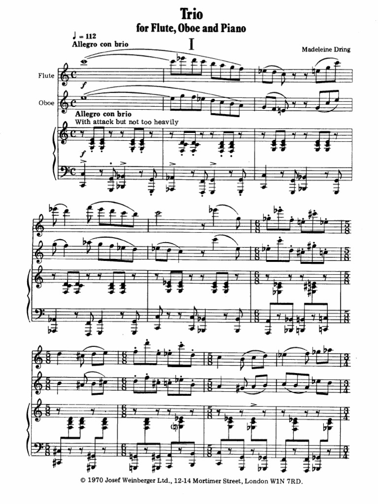 1 - Madeleine Dring - Trio For Flute, Oboe and Piano (Score) | PDF