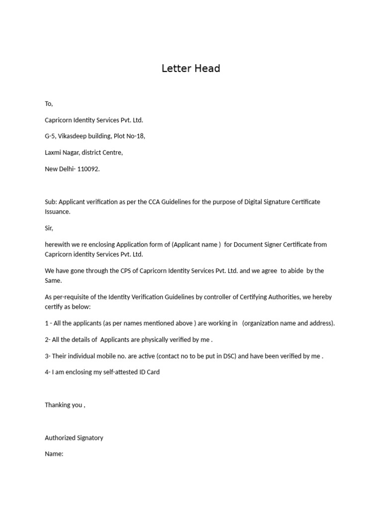 Declaration Letter Class2 Document Signer | PDF