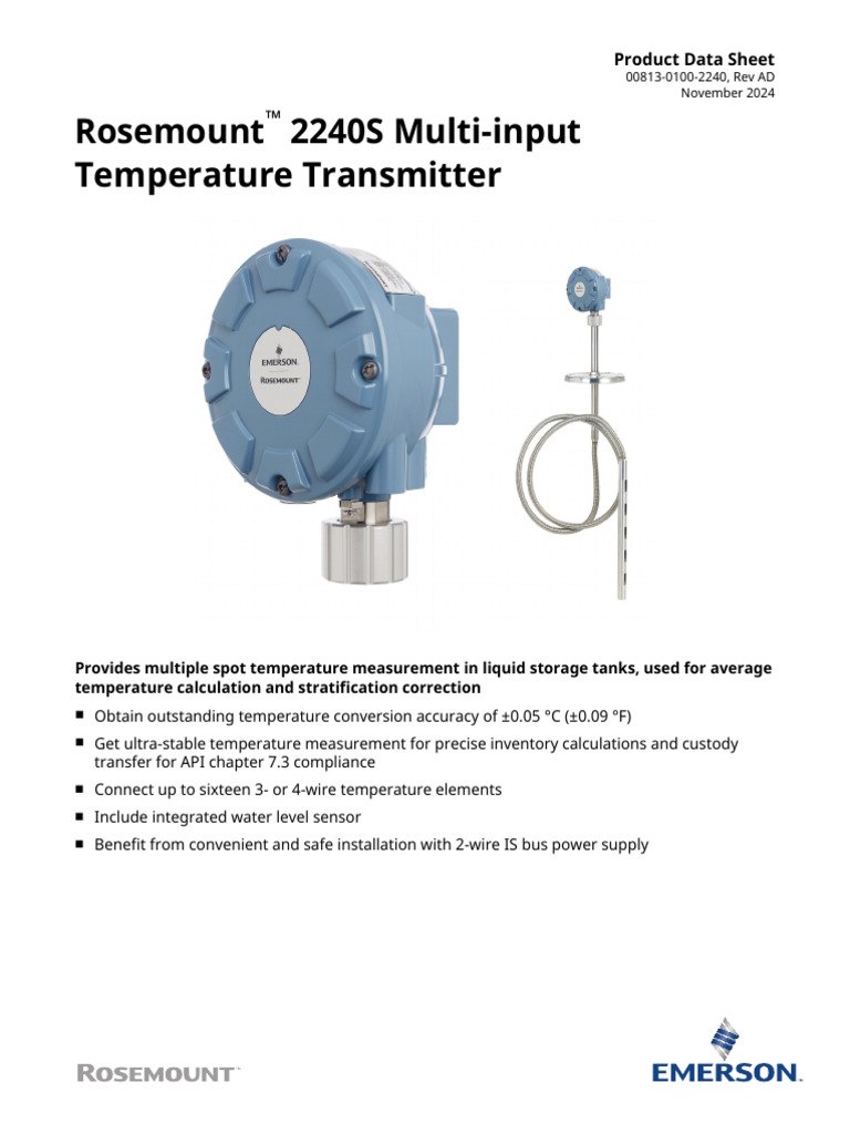 Product Data Sheet Rosemount 2240s Multi Input Temperature Transmitter en 104518 | PDF | Cryogenics