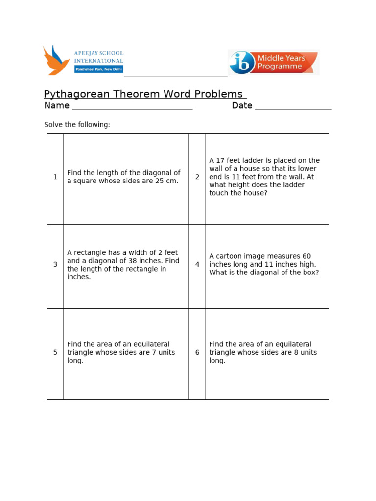 Pythagoras THM Practice Sheet | PDF