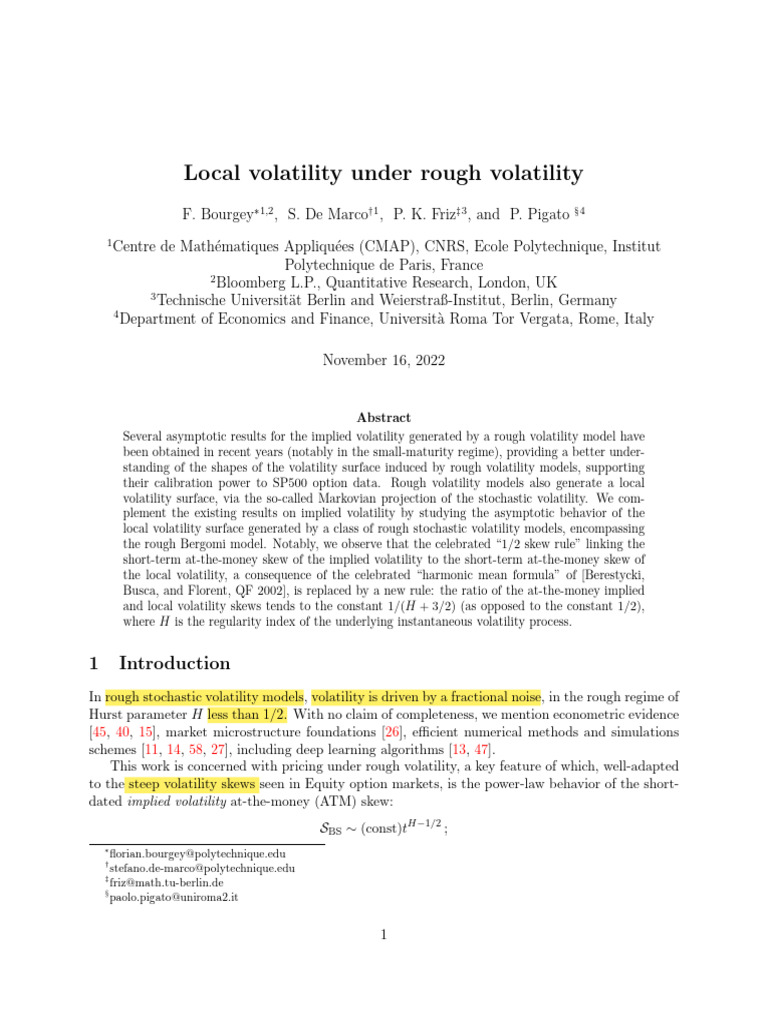 Local Volatility Under Rough Volatility | PDF | Volatility (Finance ...