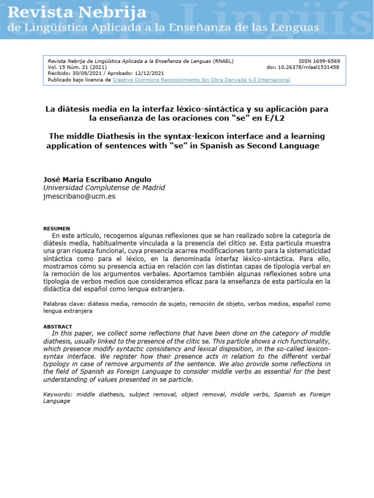 Escribano Angulo 2021 - Diatesis y Pronombre Se | PDF | Verbo | Asunto ...