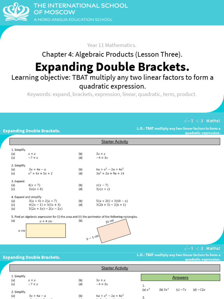 4.3 Expanding Double Brackets. | PDF | Area | Mathematics