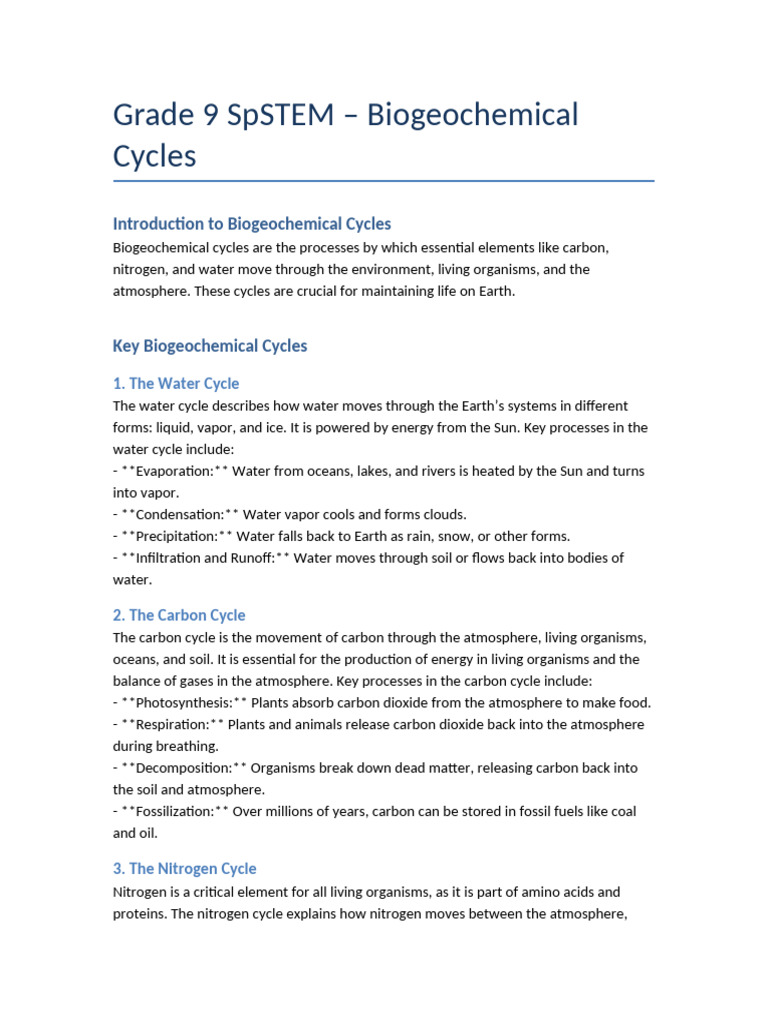Grade 9 Biogeochemical Cycles Lesson | PDF | Water Cycle | Carbon Cycle