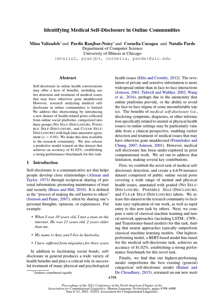 Identifying Medical Self-Disclosure in Online Communities | PDF ...