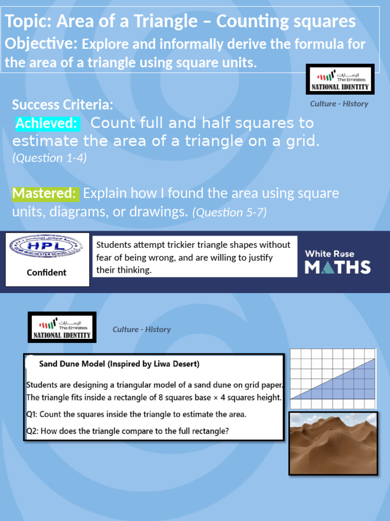 Lesson 3 Area of A Triangle Counting Squares | PDF | Area | Triangle