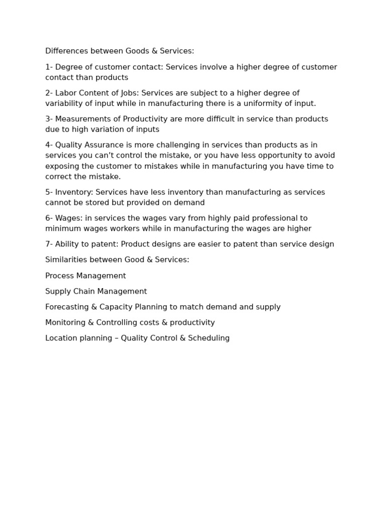 Differences Between Goods & Services - Assignment 1 | PDF