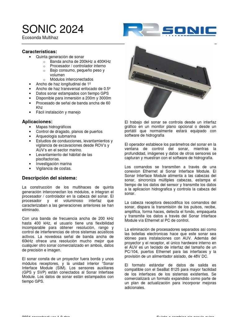 R2Sonic - Sonic 2024 Spec-Sheet Ver2.0 - Spanish | PDF | Sonar ...