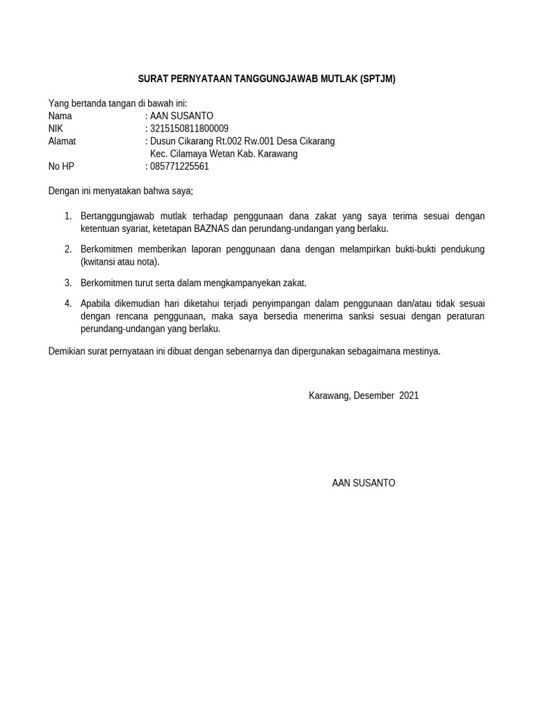 Format SPTJM Individu Permohonan Publik Rev.1 | PDF