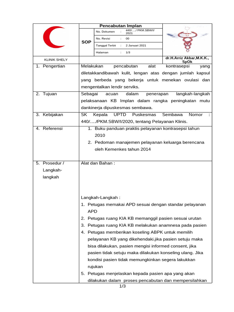 Sop Cabut Implan 2 | PDF