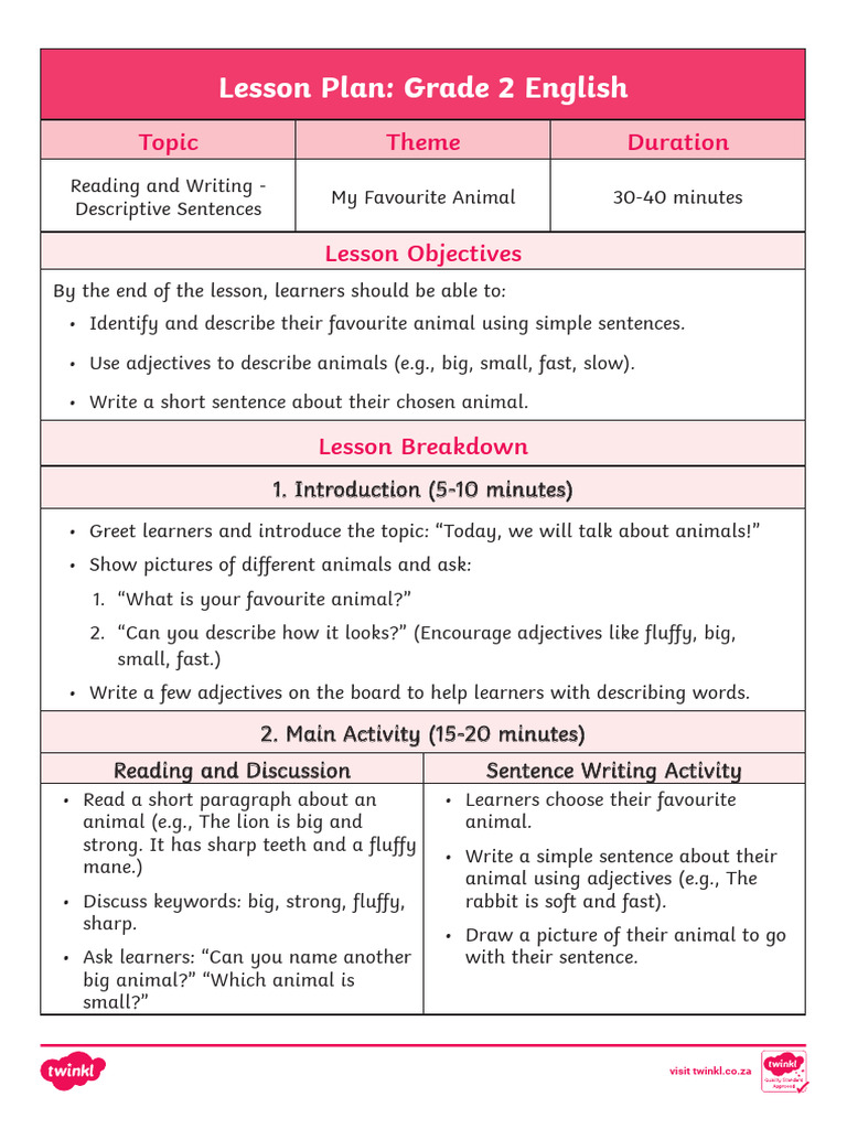 Za Hl 1739692599 Grade 2 English Lesson Plan Reading and Writing Ver 1 ...