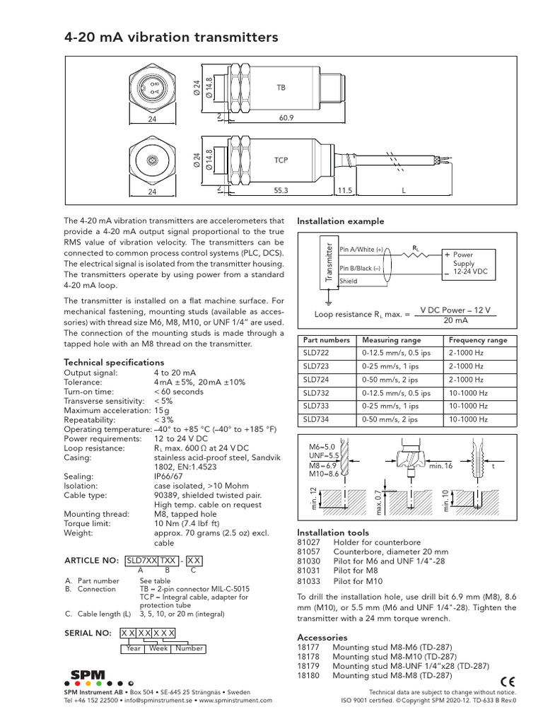 Vibration Transmitter Model - SLD 723 SPM | PDF | Manufactured Goods | Electronics