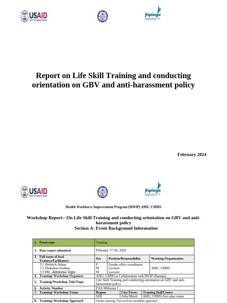 New Life Skill, GBV & Anti Harasment Orentation | PDF | Violence ...