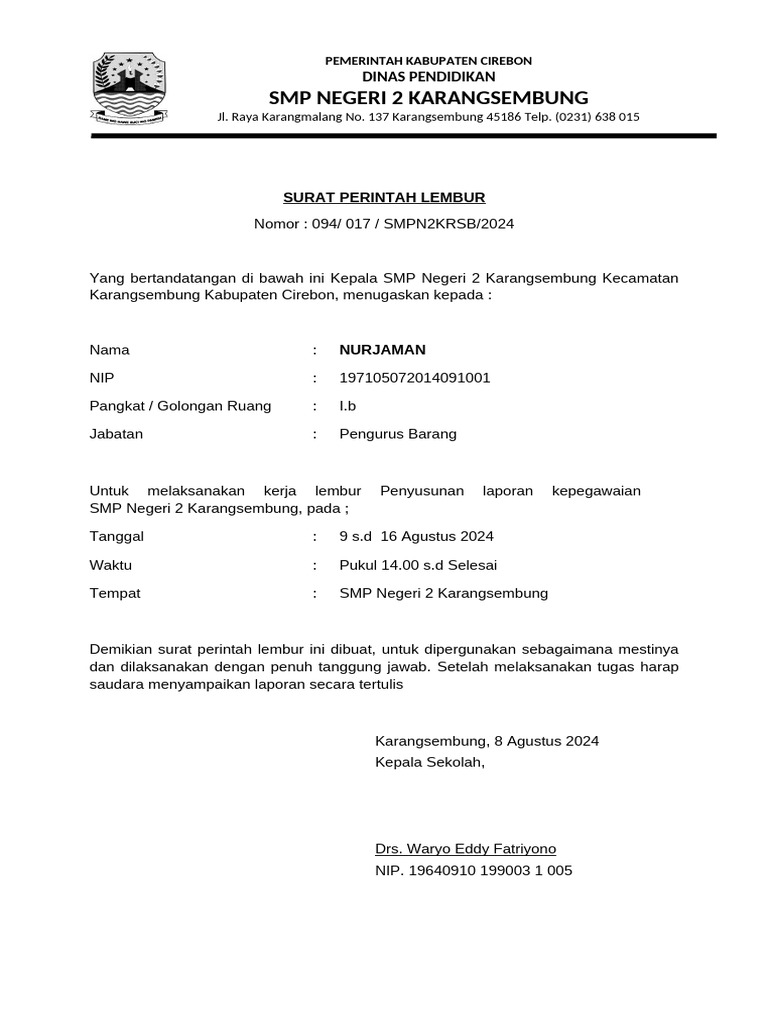 Surat Perintah Lembur | PDF